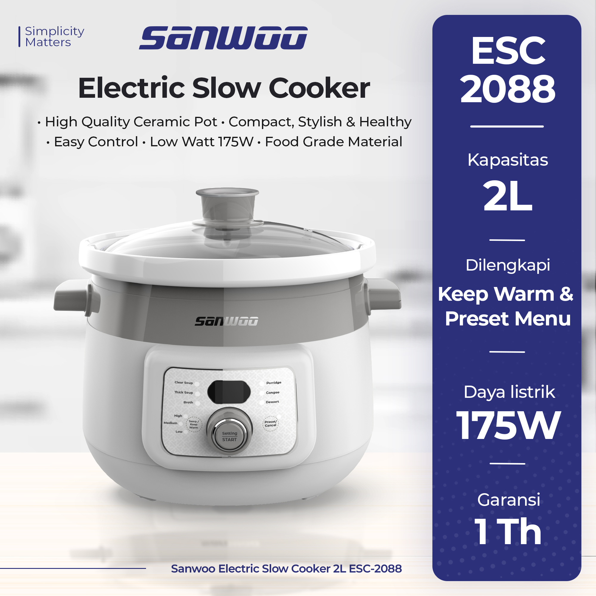 Electric Slow Cooker 2L